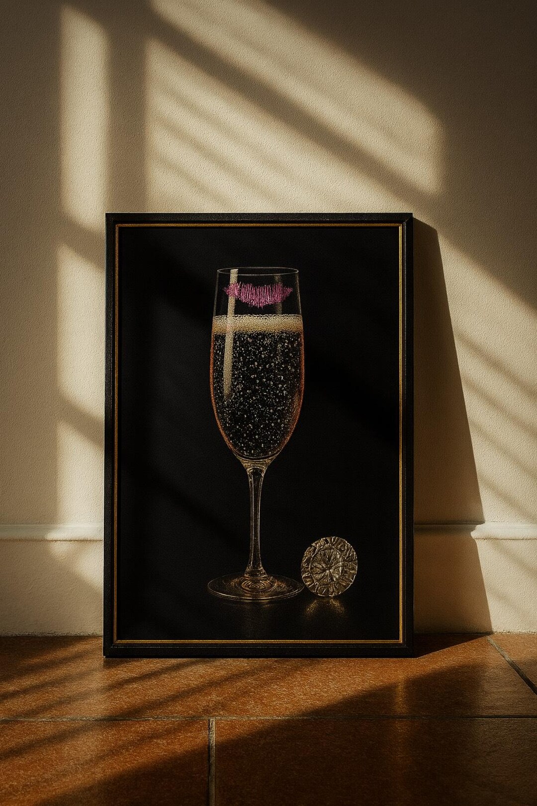 Champagne Kiss Wall Art: Glam Black & Gold Print (digital Download) - Etsy