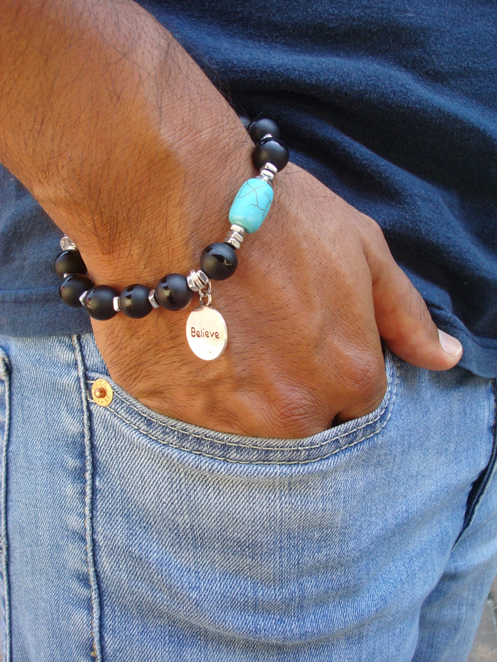 Men's Spiritual, Healing, Protection Bracelet, "believe/inspire" - Semi ...