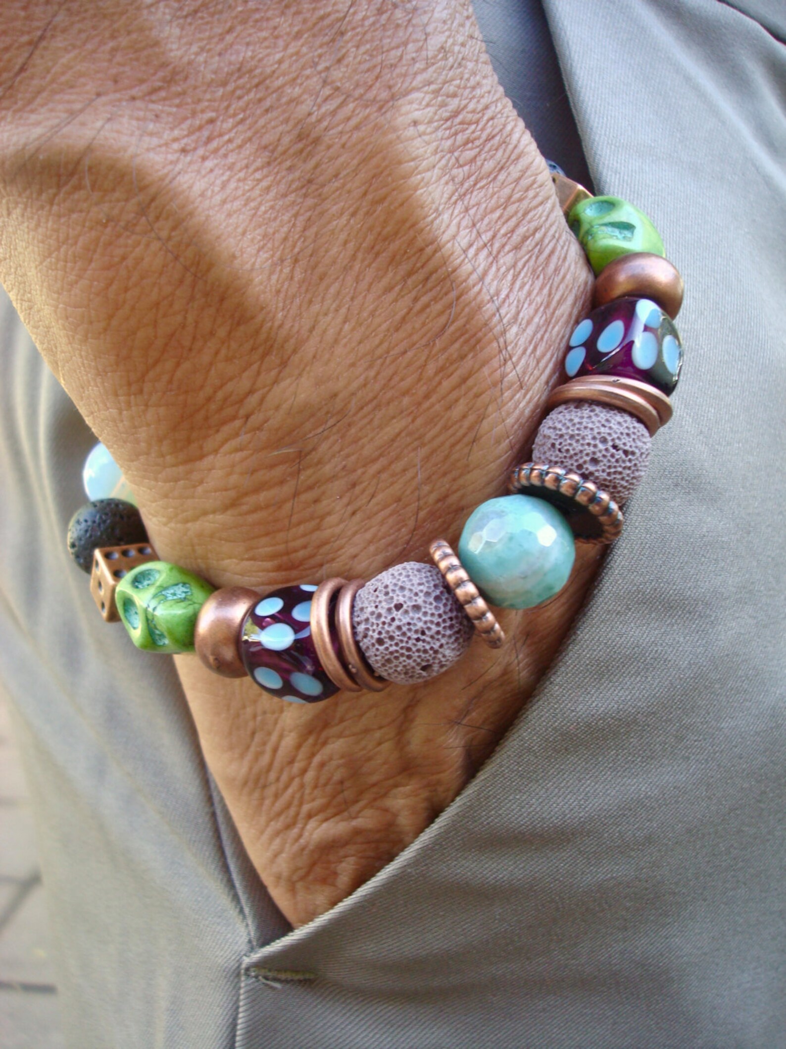 Men's Rocker Bracelet With Semi Precious Amazonite - Etsy