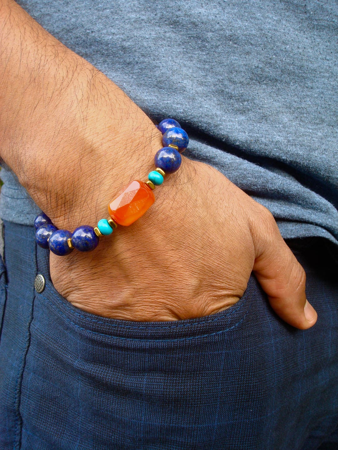 Men's Spiritual Protection, Love, Courage Bracelet With Semi Precious ...