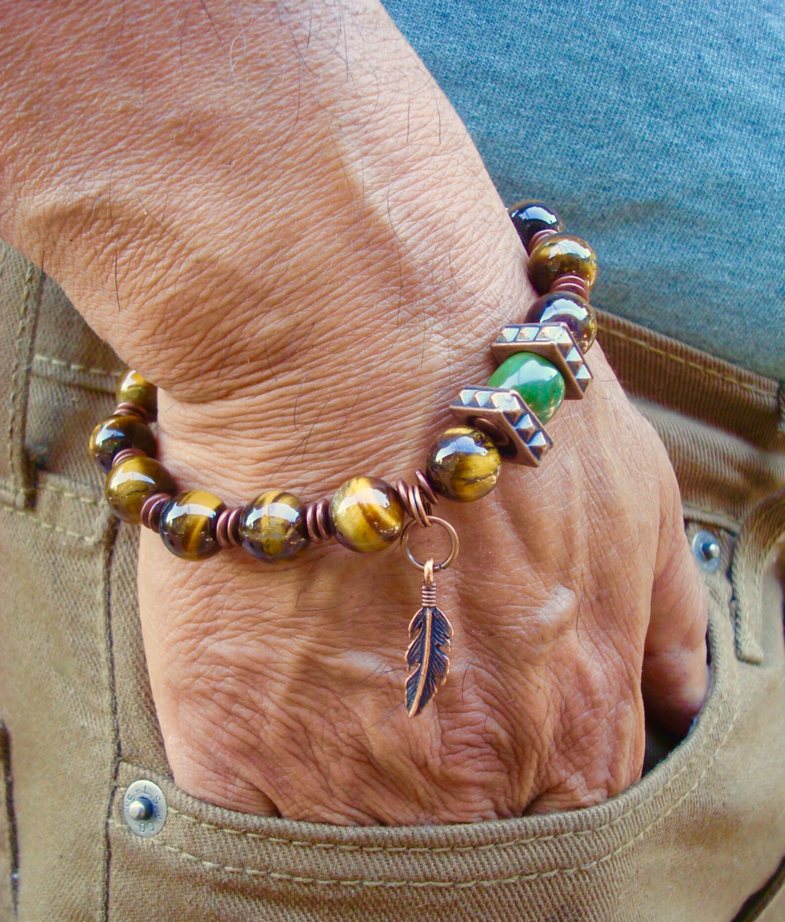 Native American Men's Spiritual Protection, Balance Bracelet With Semi ...