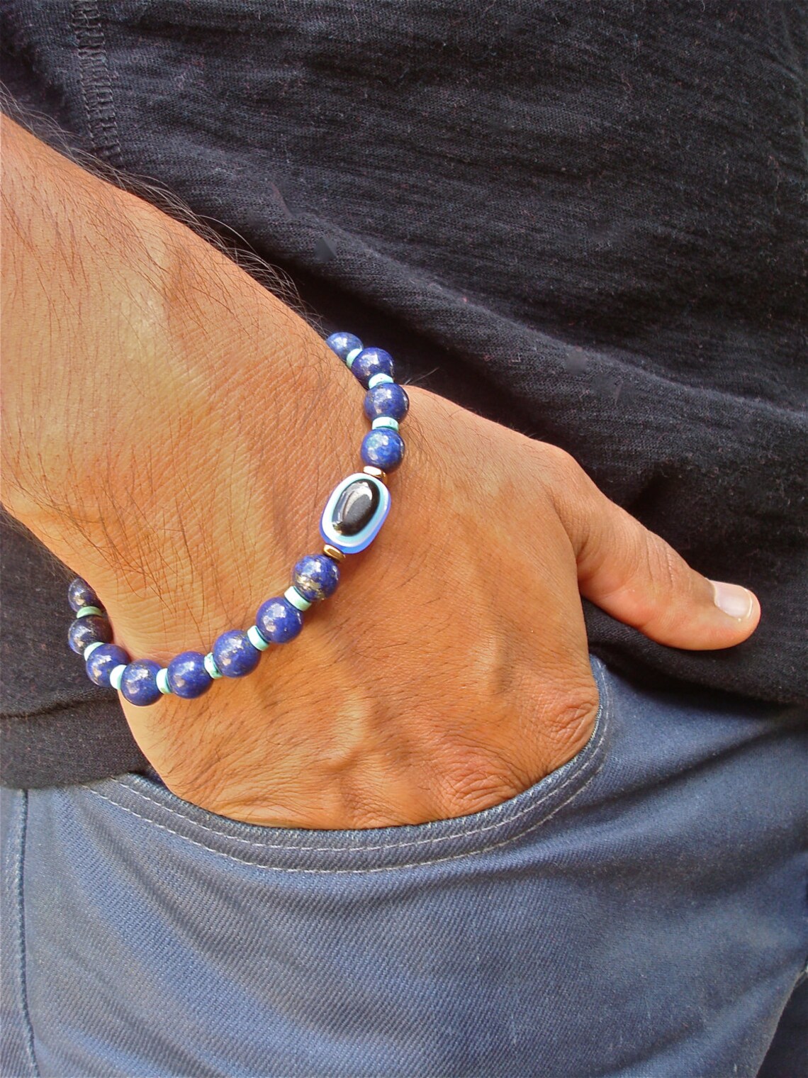 Men's Evil Eye Protection, Healing, Friendship and Truth Bracelet Semi ...