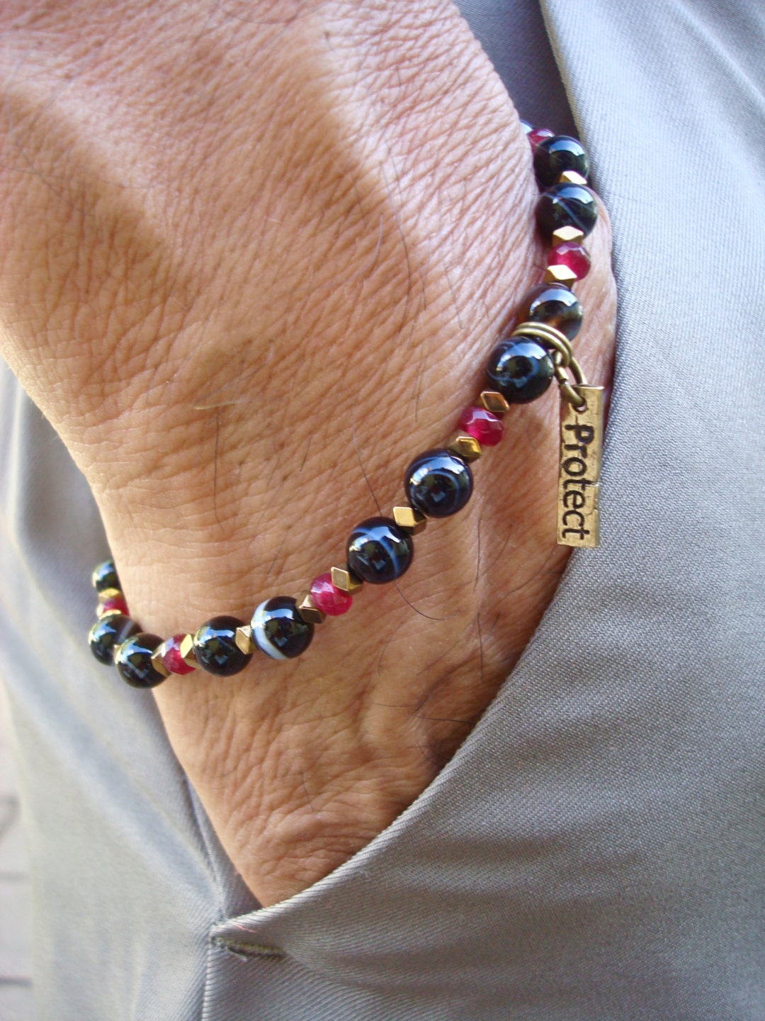 Men's Minimalist Fortune, Love, Protection Bracelet With Semi Precious ...