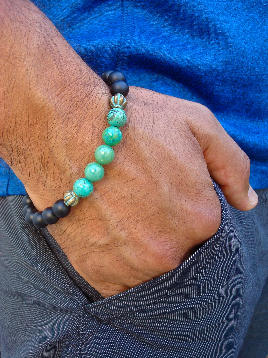 Men's Spiritual Protection, Fortune Bracelet With Semi Precious Green ...