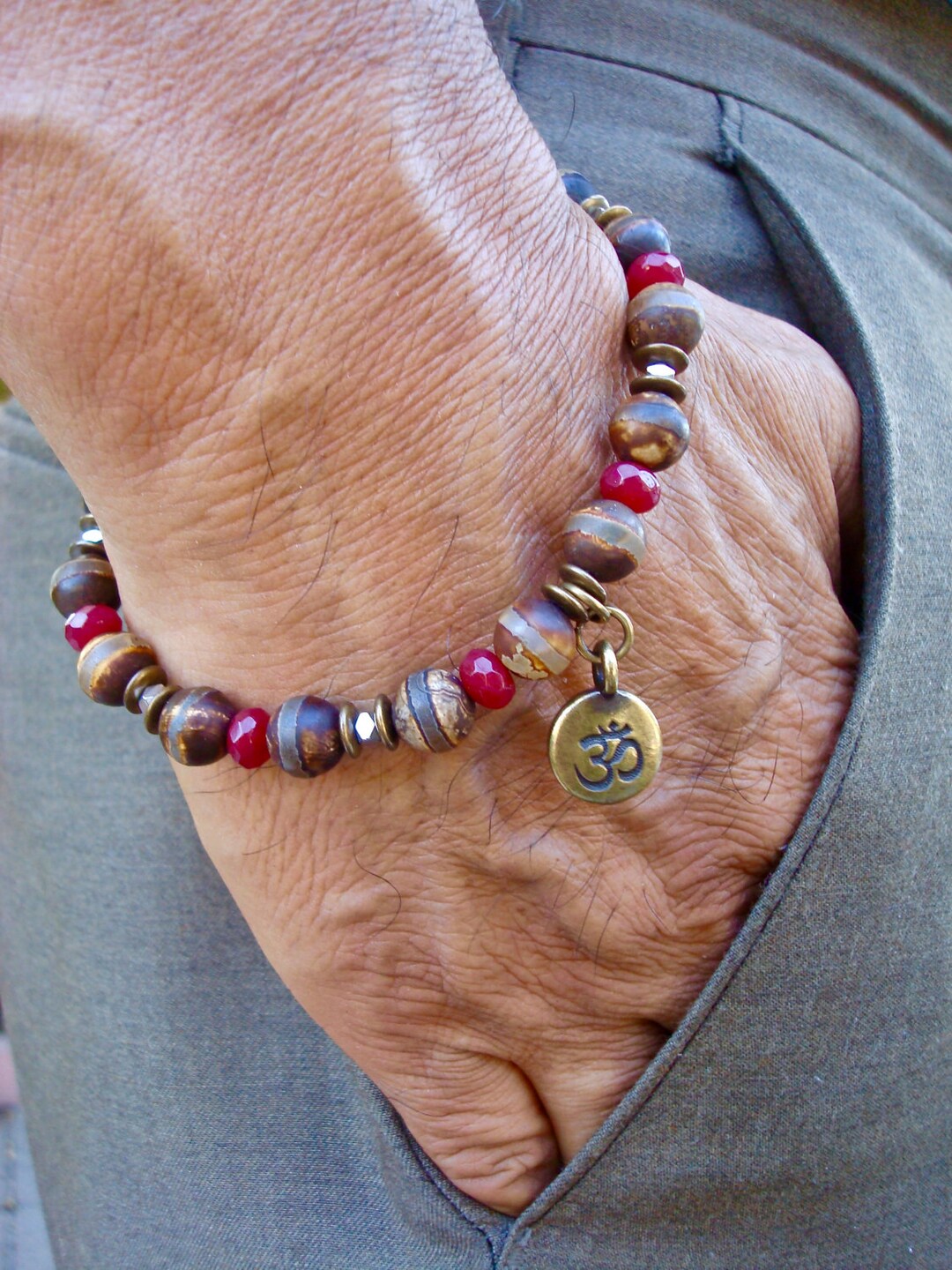 Men's Spiritual Protection, Strength, Serenity Om Bracelet - Semi ...