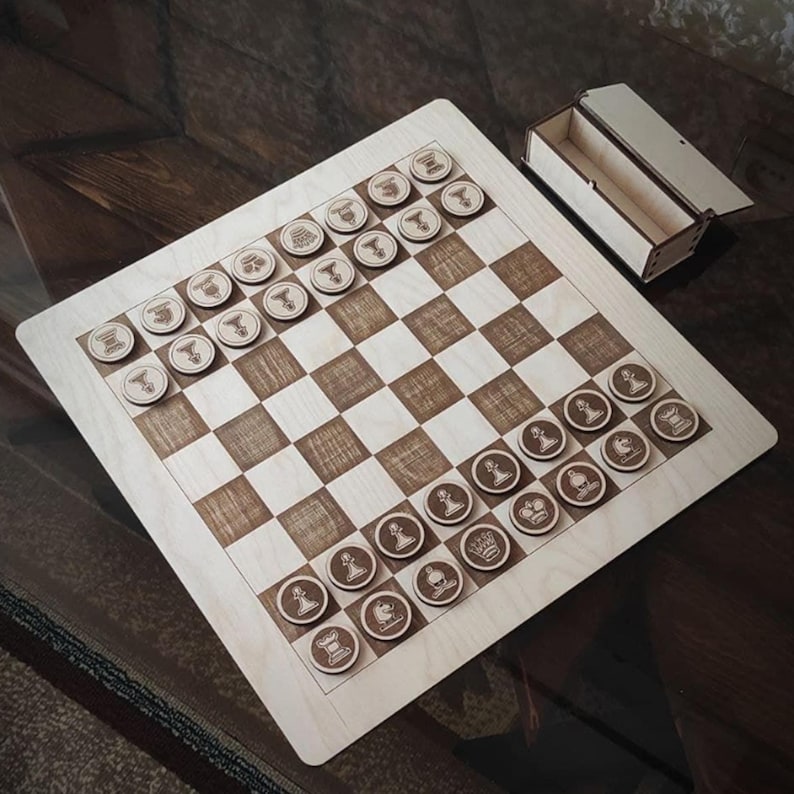 Engraved Chess Set CDR DXF Laser Cut File, Wooden Round Chess Pieces ...
