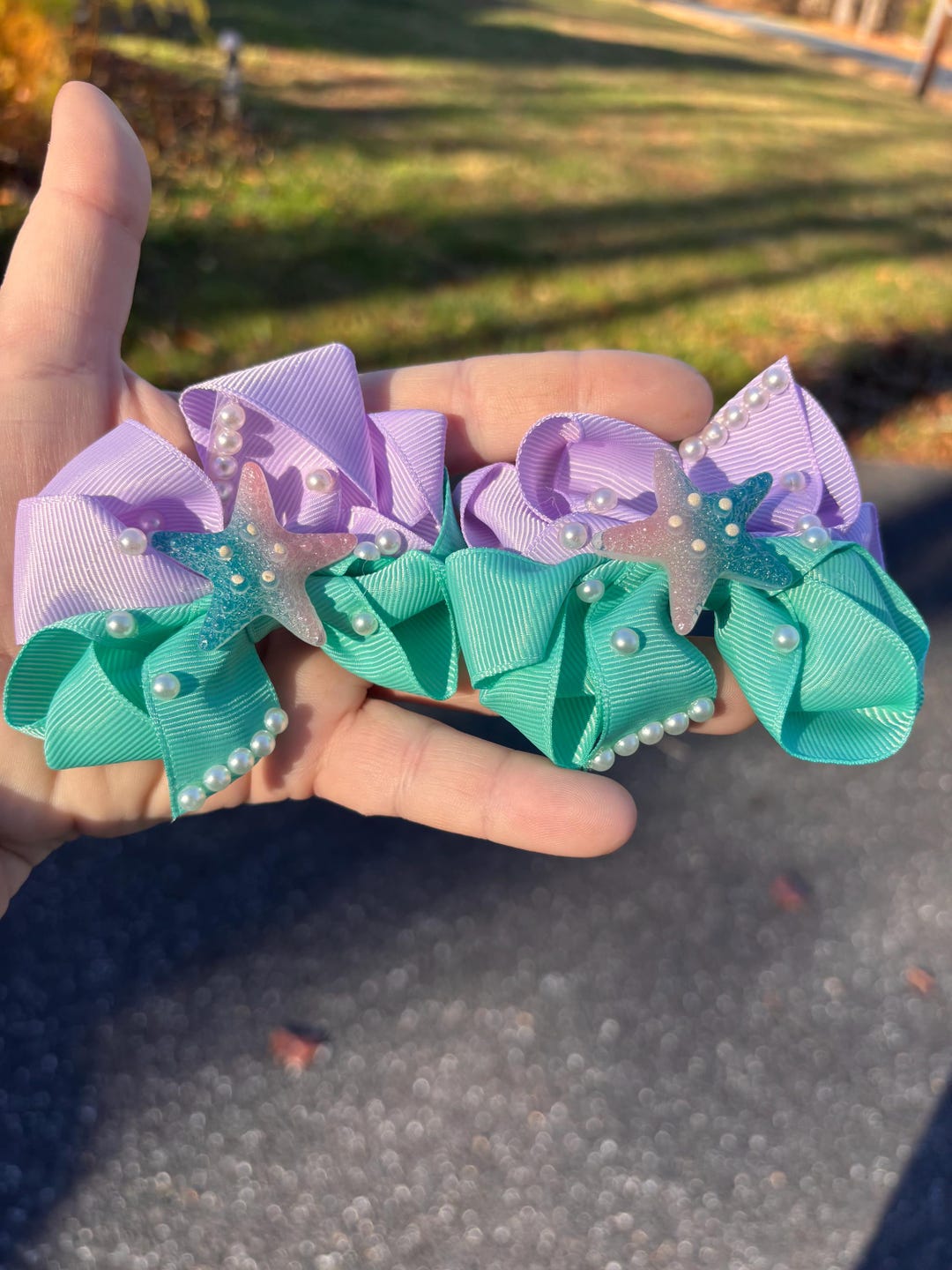 Mermaid Starfish Hair Bow Set (2) – Pastel Purple & Aqua Bows With ...