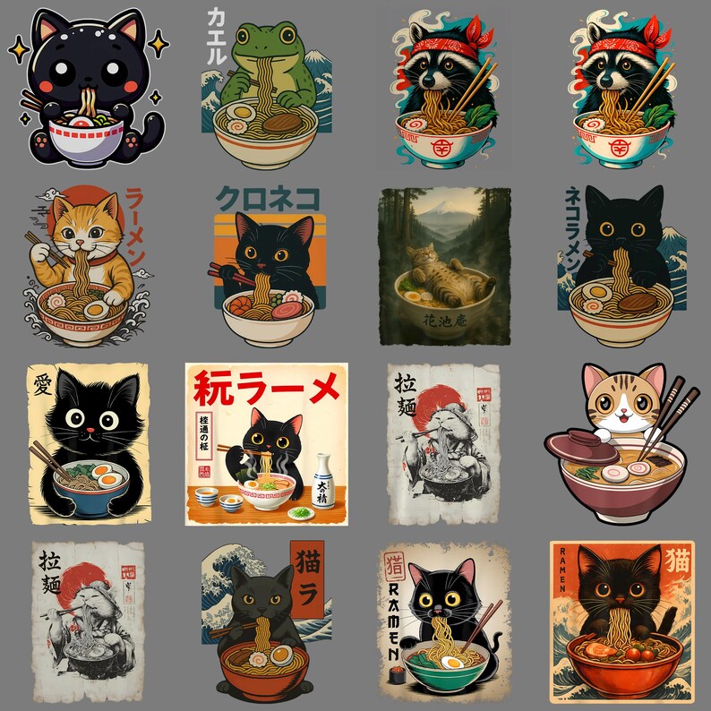 Anime Cat Eating Ramen PNG – Retro Kawaii Ramen Cat Clipart, Japanese ...
