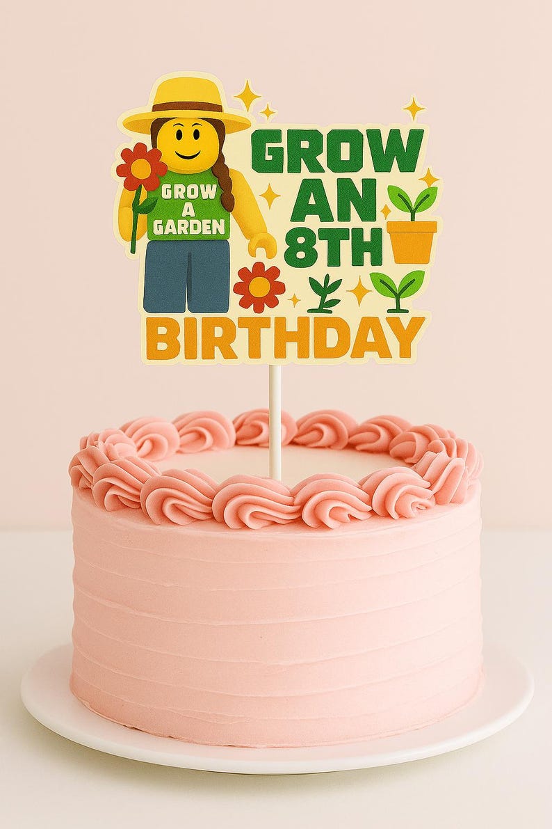 Roblox Girl Grow a Garden 8th Birthday - Cake Topper or Magnet Print - Etsy