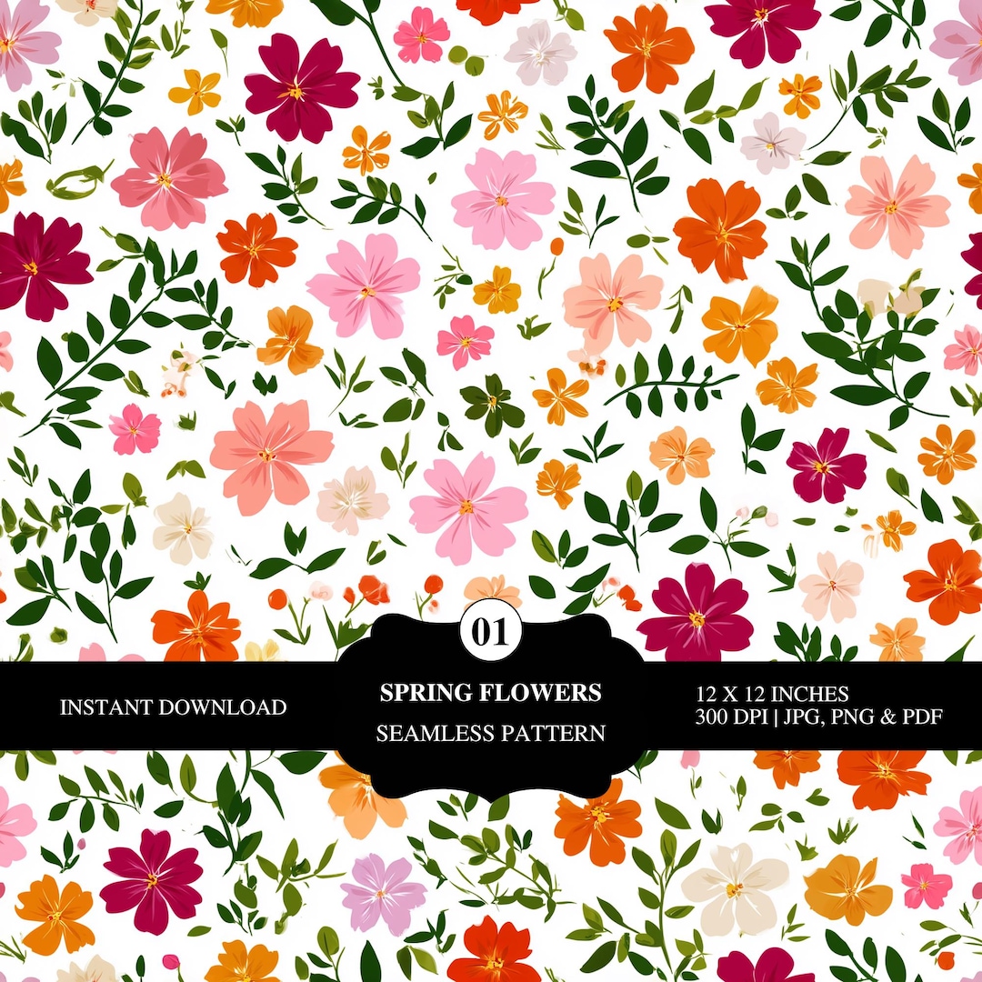 Spring Flowers Seamless Pattern – Floral Digital Paper for Scrapbooking ...