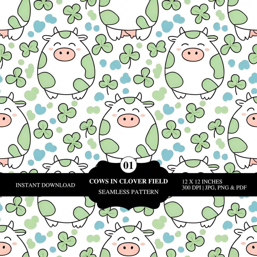 Cows in Clover Field – Seamless Farm Field Pattern - Etsy