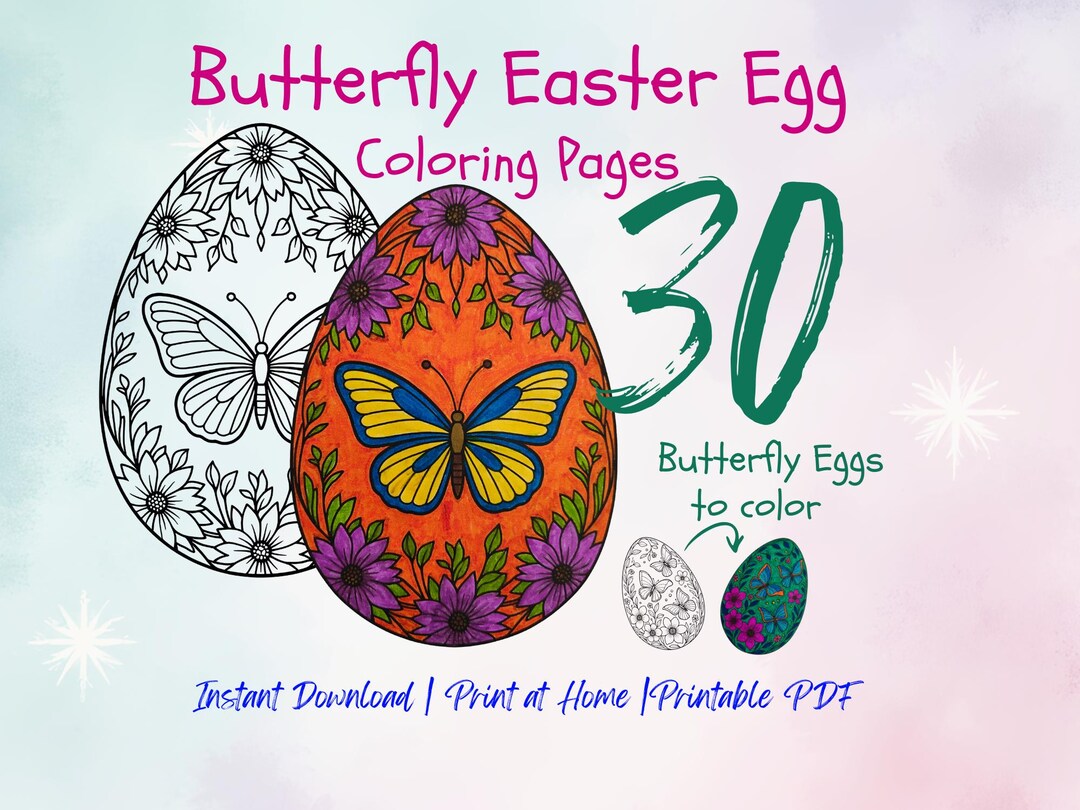 Butterfly Easter Egg Coloring Pages Printable for Kids | 30 Spring Egg ...