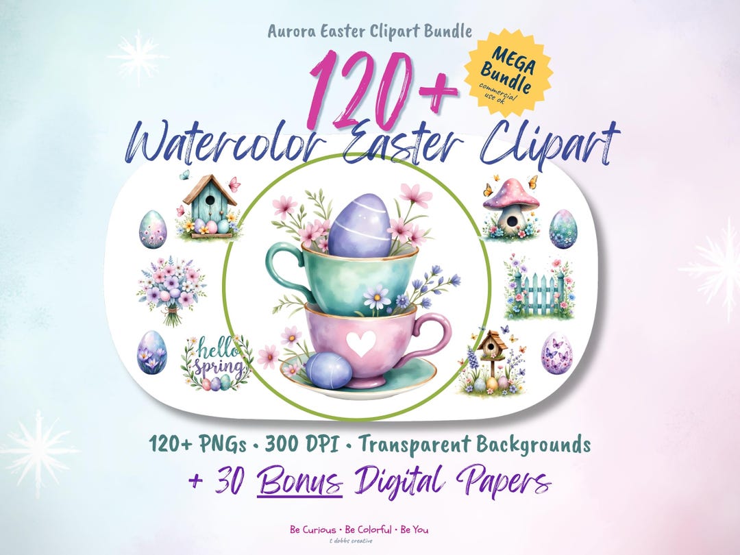 Mega Easter Clipart Bundle Watercolor PNG | 120+ Elements Spring Floral ...