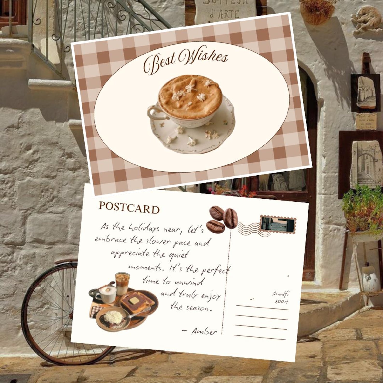 Cafe Postcard Template - Best Wishes, Caramel Theme (digital Download ...
