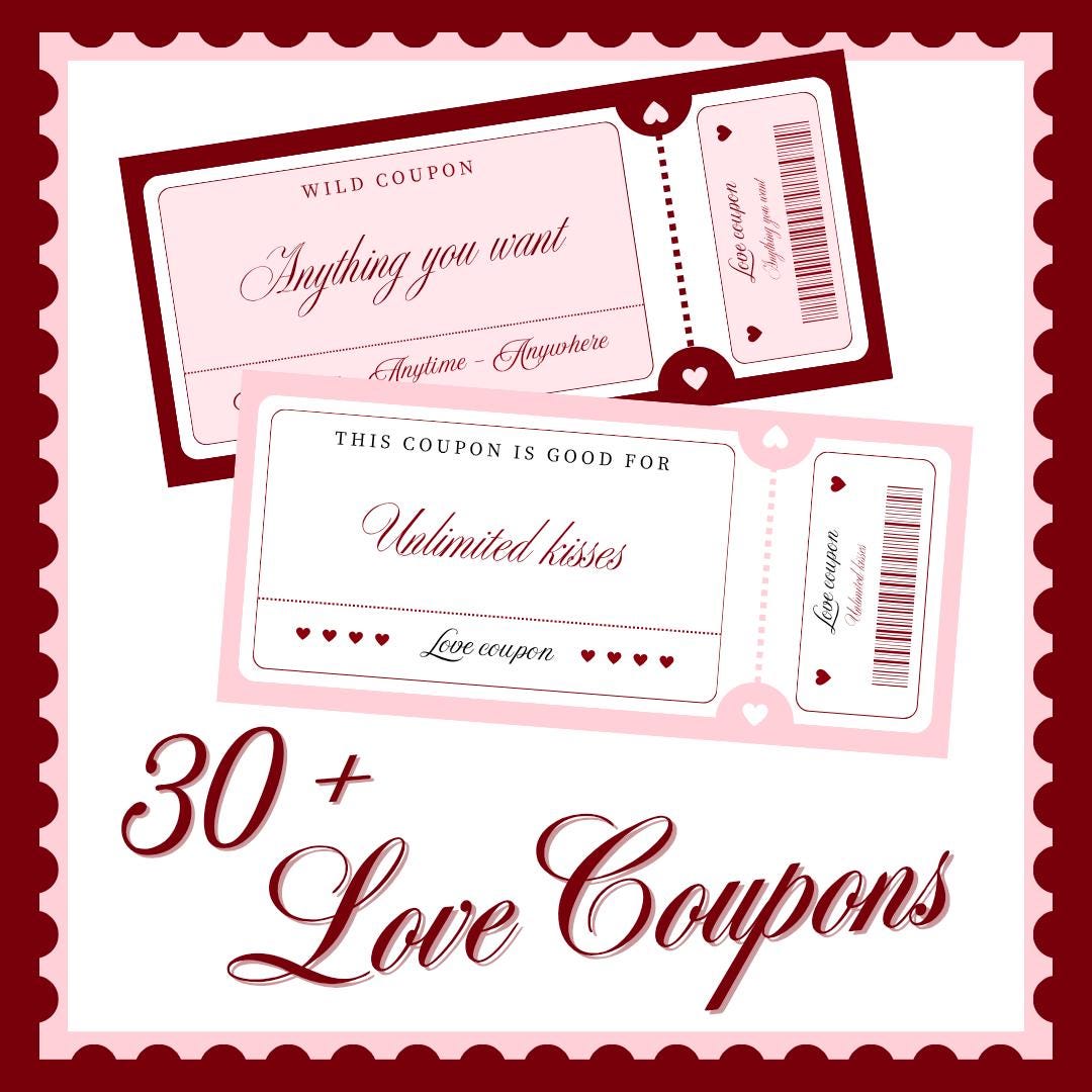 Valentine Love Coupons Editable and Printable Digital Download Red and ...