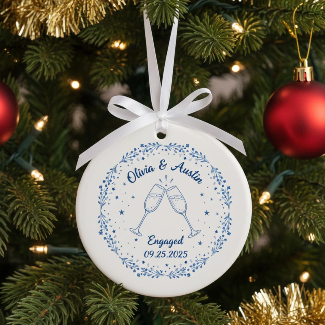 Personalized Engagement Ornament, Custom Couple Names, Date, Ceramic ...