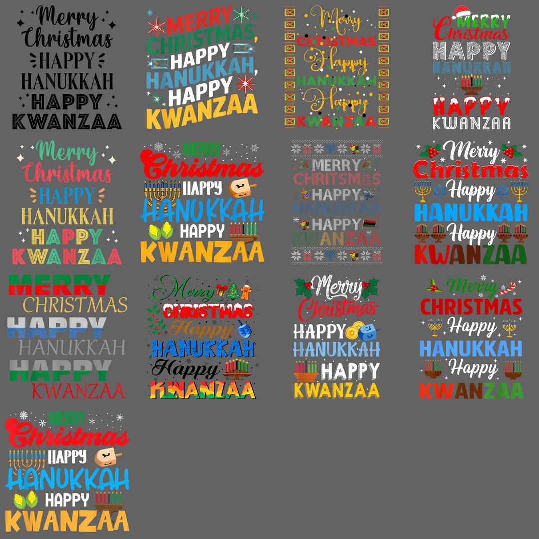 Merry Christmas Happy Hanukkah PNG, Happy Kwanzaa Holiday Clipart ...