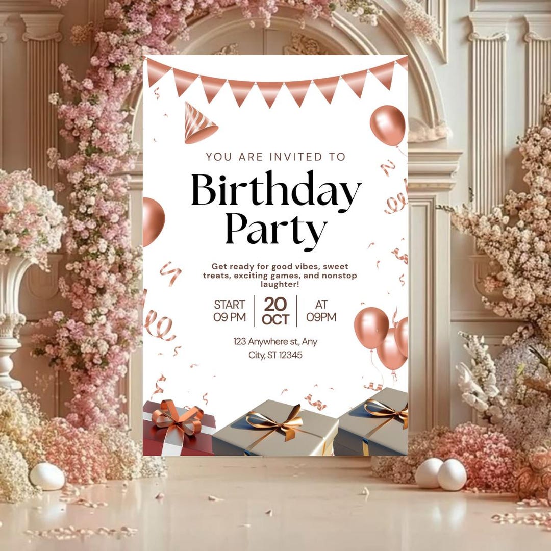 Modern Birthday Party Invitation: Editable Canva Template (digital ...