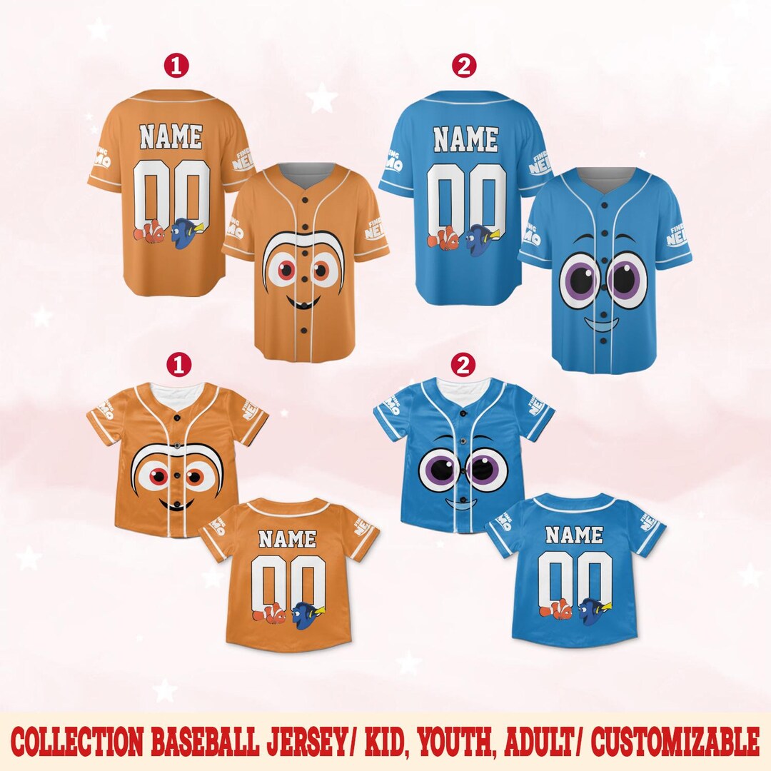 Finding Nemo Baseball Jersey, Personalized Number Name Jersey, Nemo ...