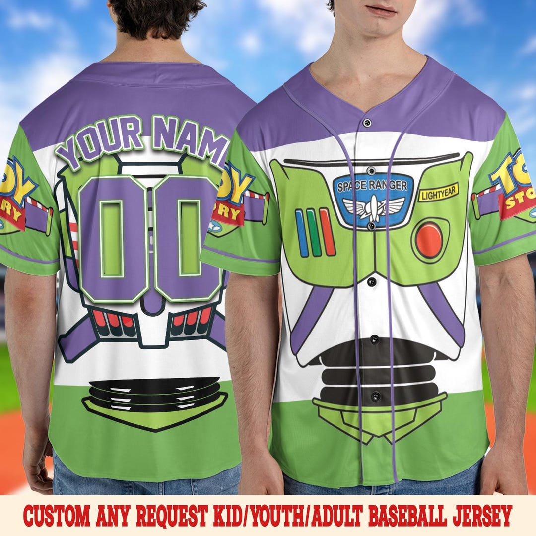 Custom Disney Toy Story Buzz Lightyear Green Baseball Jersey, Buzz ...