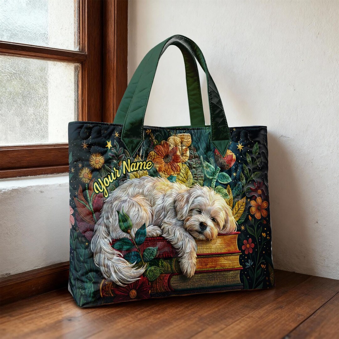 Personalized Dog Tote Bag – Sleeping Puppy on Books 3D Floral Art ...