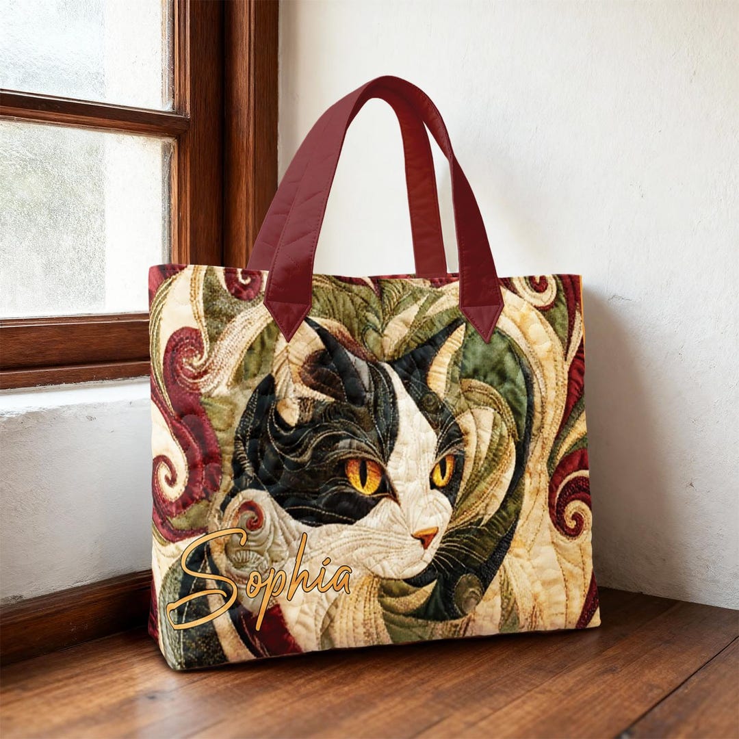 Cat Lover Quilted Tote Bag, Quilted Tote for Cat Lover, Tote for Cat ...