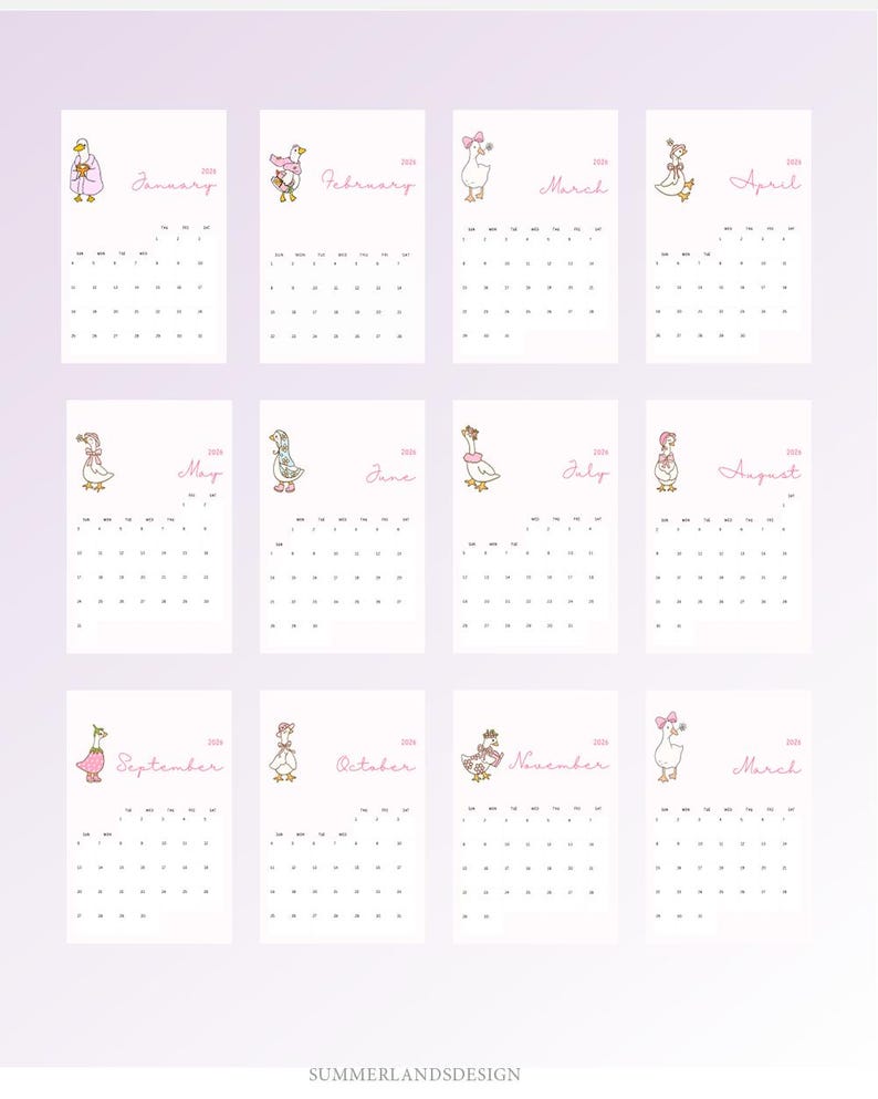 Pink Silly Goose Calendar 2026: Adults and Kids Monthly Planner ...