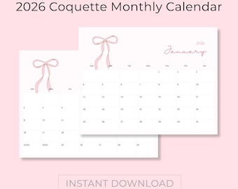 2025 Pink Bow Monthly Calendar L Coquette Room Decor L Bow Room Decor L ...