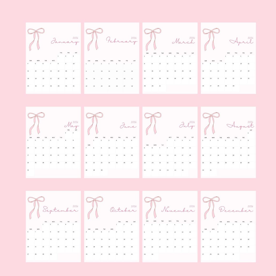 2026 Coquette Monthly Calendar, Elegant Desk Calender, Digital Download ...