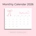 2026 Coquette Calendar: Pink Bow, Monthly Landscape (printable PDF) - Etsy