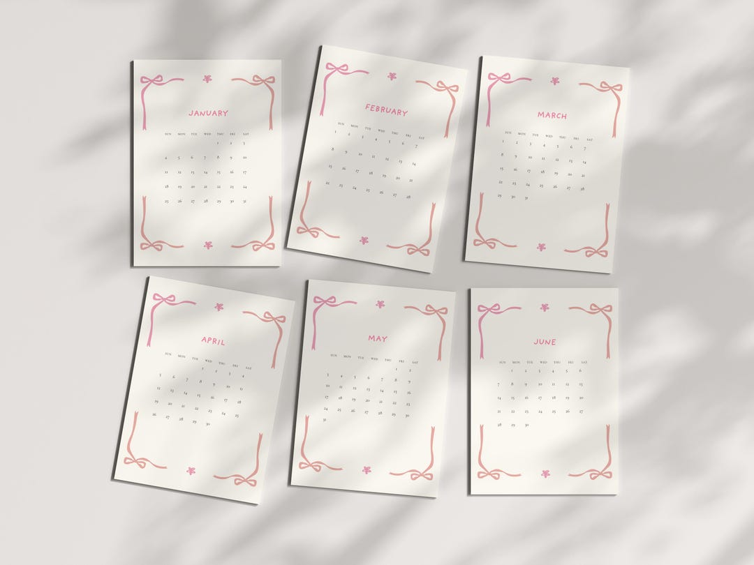 2026 Coquette Mini Calendar | Pink Bow Monthly Printable | 5x7 PDF - Etsy
