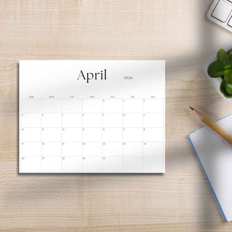 Minimalistic 2026 Monthly Calendar – Printable Desk Calendar PDF(US ...