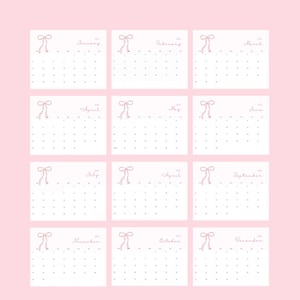 2026 Coquette Calendar: Pink Bow, Monthly Landscape (printable PDF) - Etsy