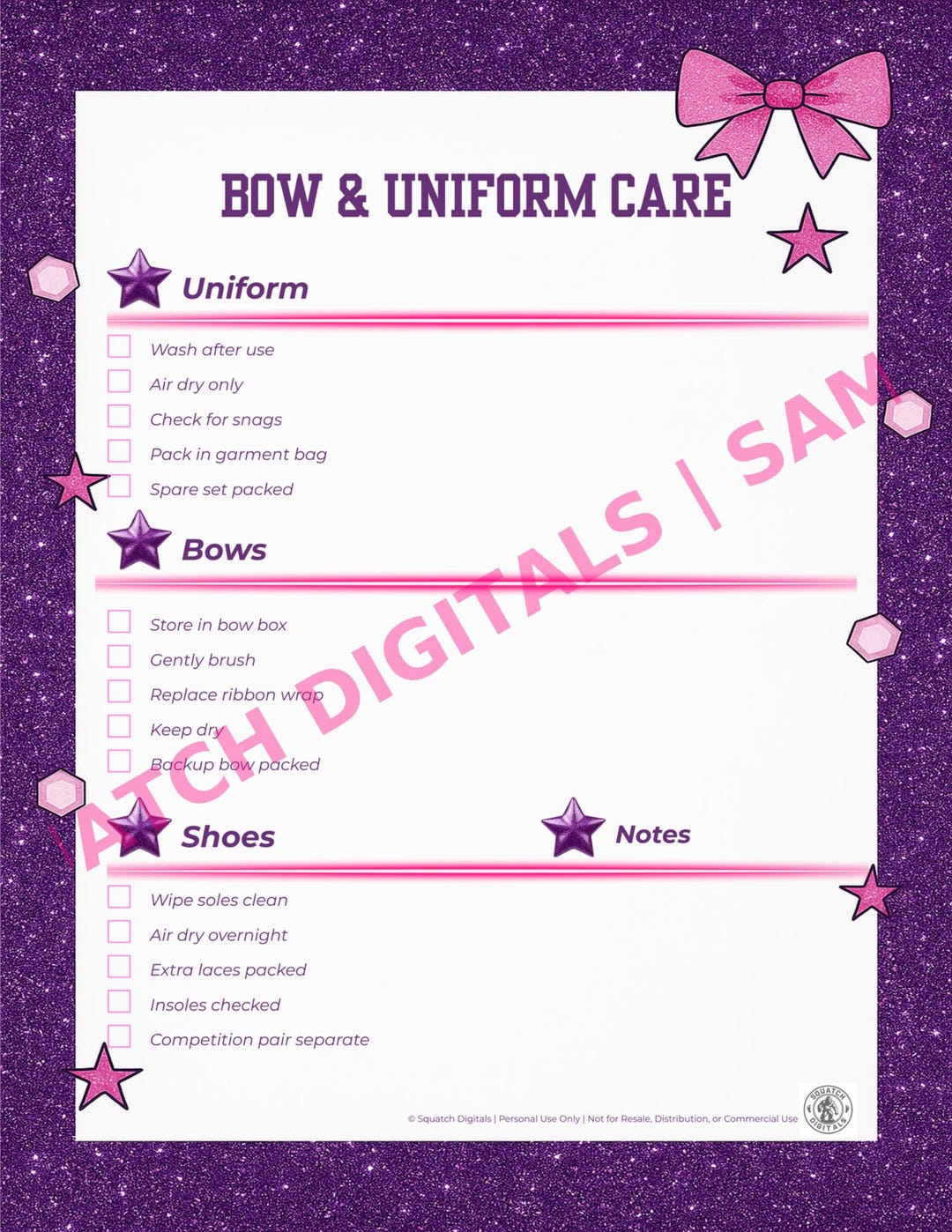 Cheer Bow & Uniform Care Checklist | Printable Cheer Gear PDF - Etsy