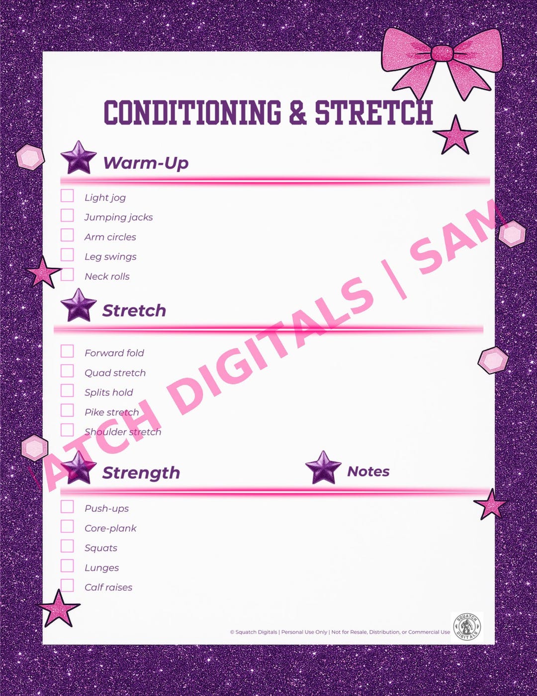 Cheer Conditioning & Stretch Checklist | Printable Athlete PDF - Etsy
