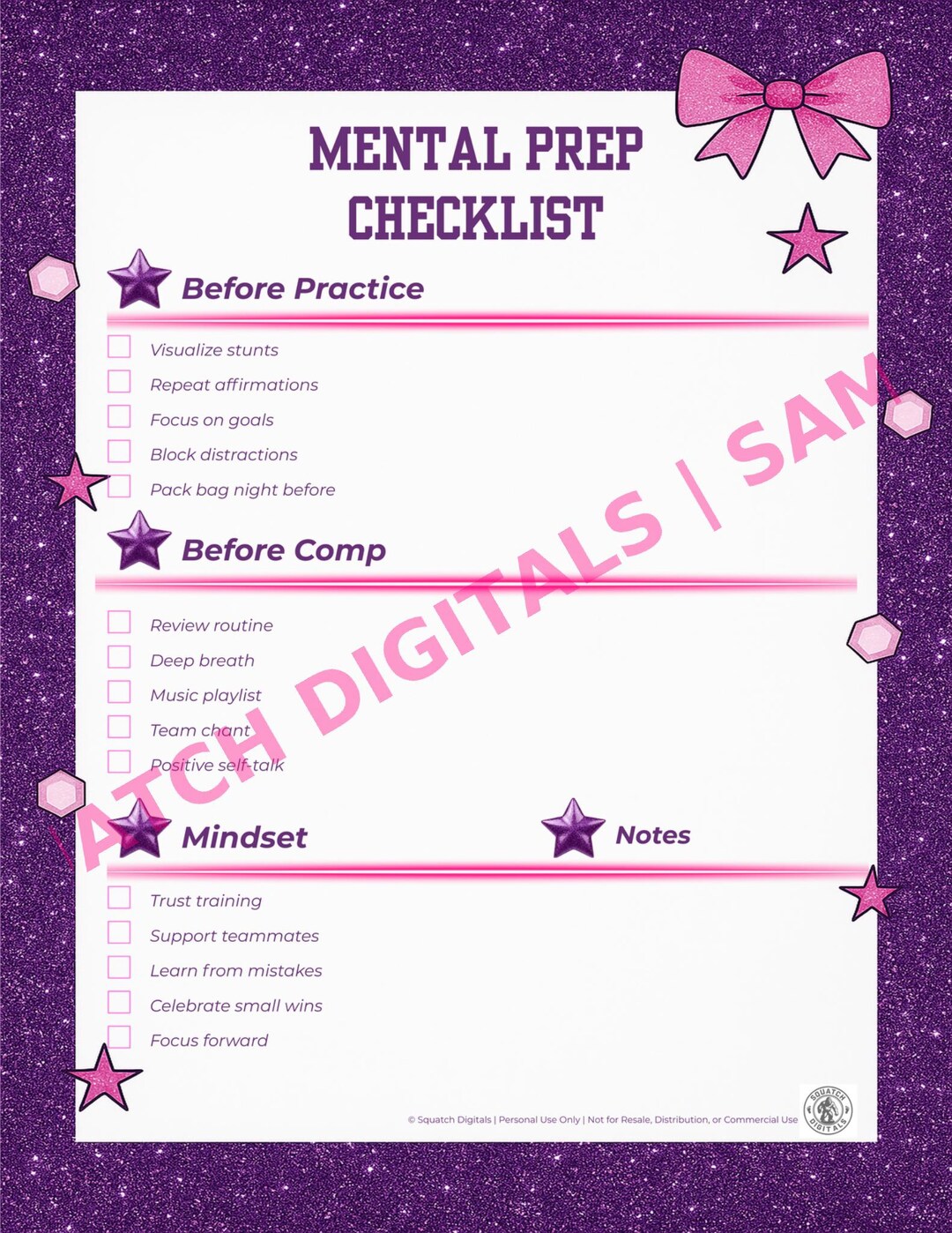 Cheer Mental Prep Checklist | Printable Athlete Mindset PDF - Etsy