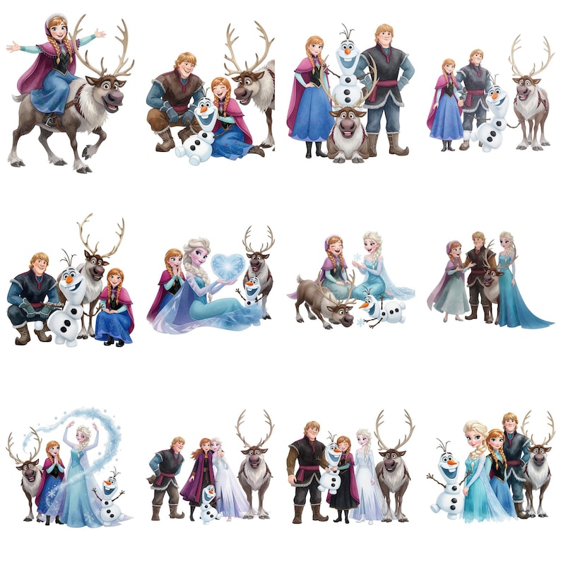 Frozen PNG Bundle, Frozen Clipart, Anna Elsa Olaf PNG, Princess Cartoon ...