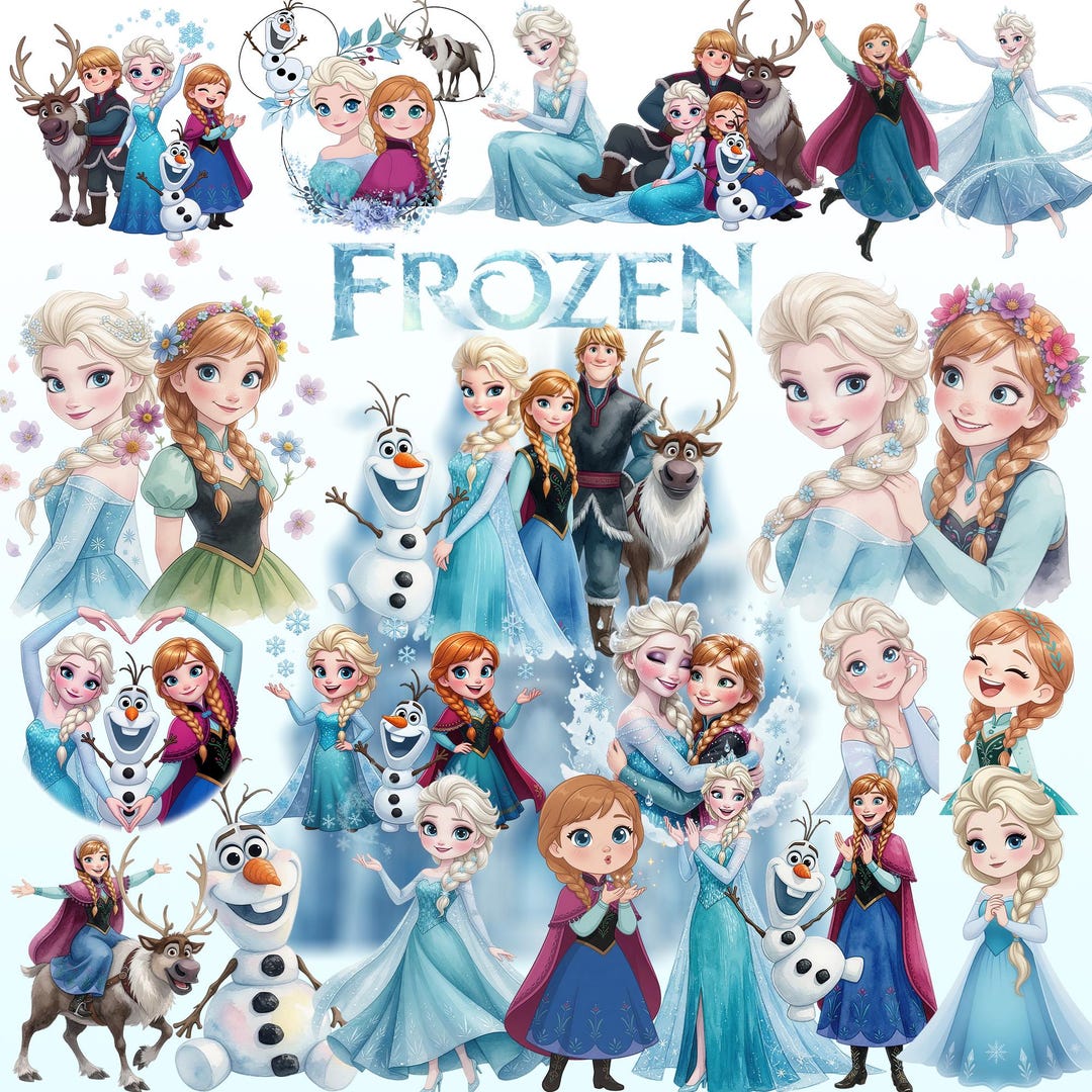 Frozen PNG Bundle, Frozen Clipart, Anna Elsa Olaf PNG, Princess Cartoon ...