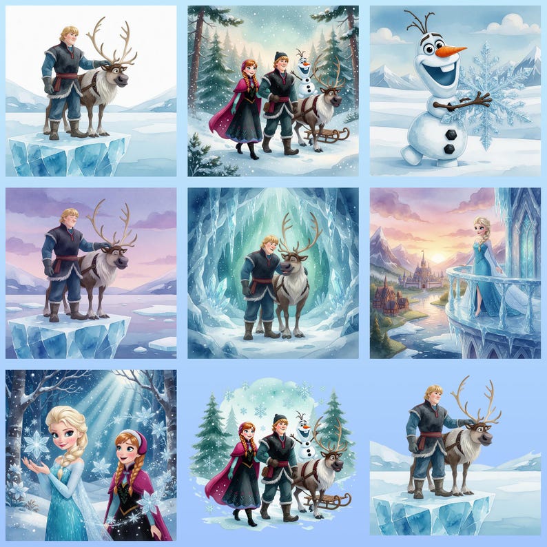 Frozen PNG Bundle, Frozen Clipart, Anna Elsa Olaf PNG, Princess Cartoon ...