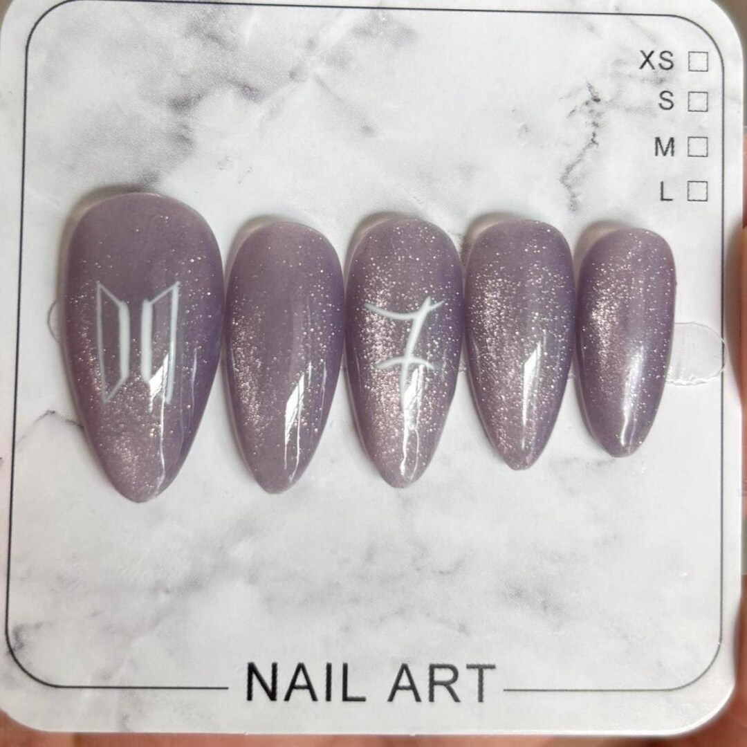 Handmade Press on BTS Purple Heart Cat Eye Inspired Nails - Etsy