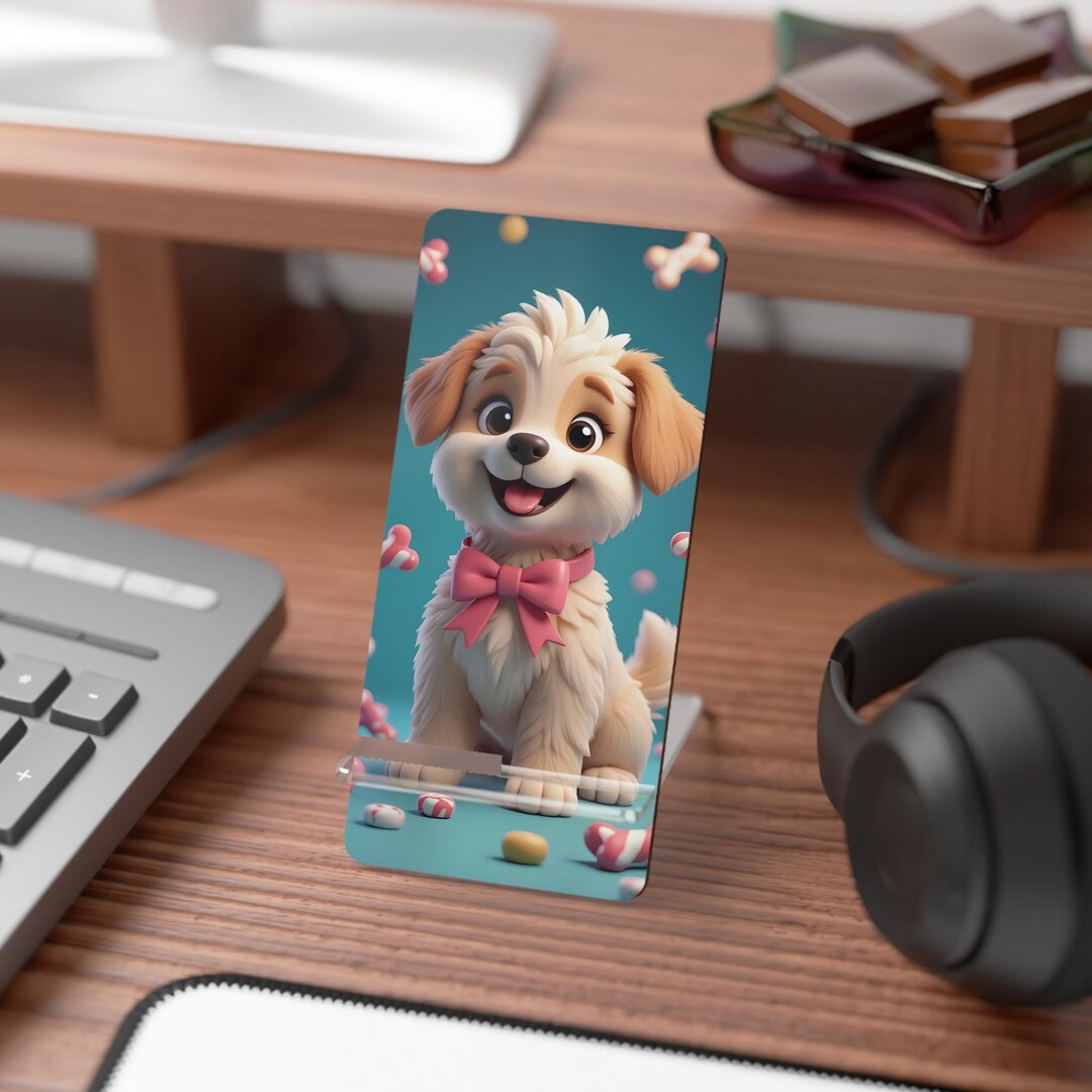 Cute Puppy With Bow Mobile Display Stand for Smartphones | Dog Phone ...