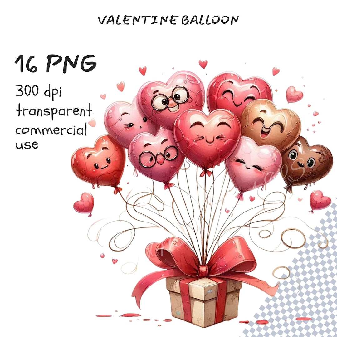 Funny Valentine Balloon Clipart: Quirky PNG Bundle (digital Download ...