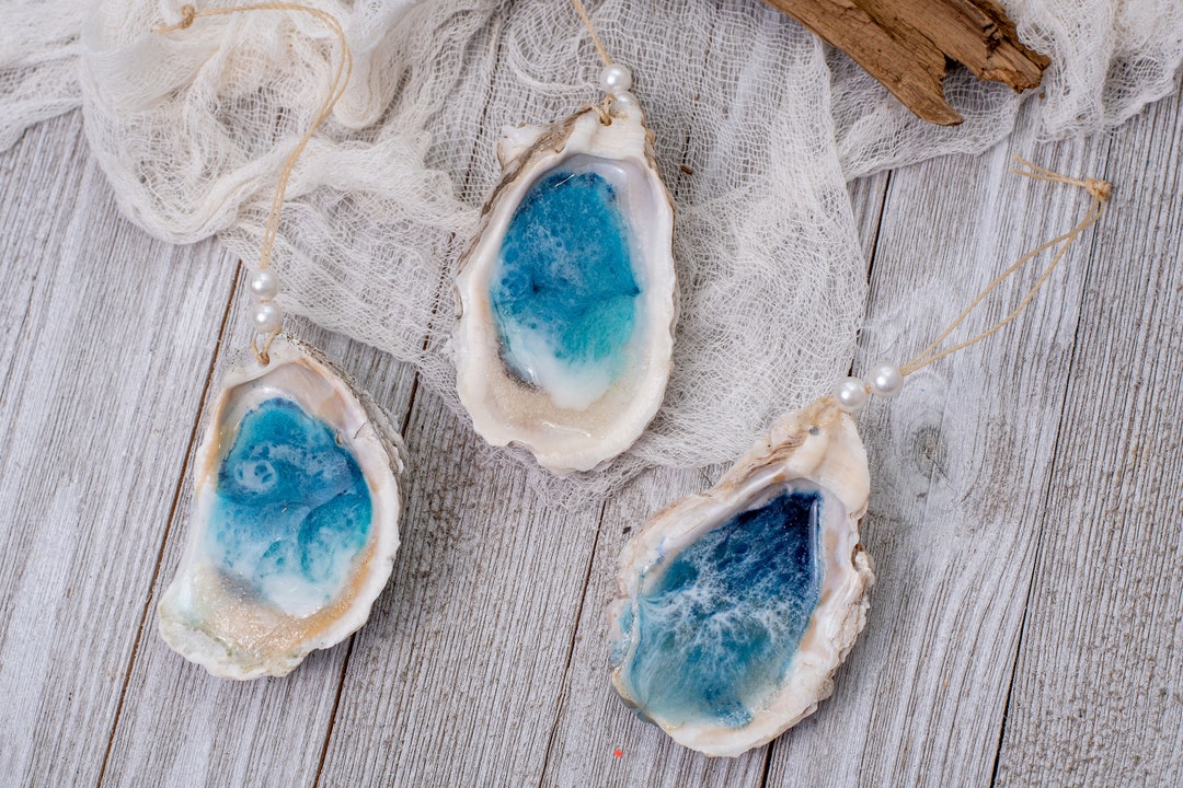 Ocean Resin Shell Ornament, Oyster Shell Decor, Ocean Waves, Hanging ...