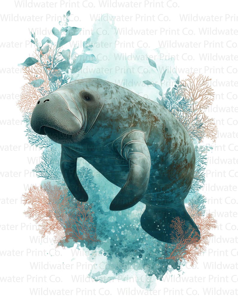 Manatee Watercolor Clip Art – Sea Cow Ocean Illustration PNG – Coastal ...