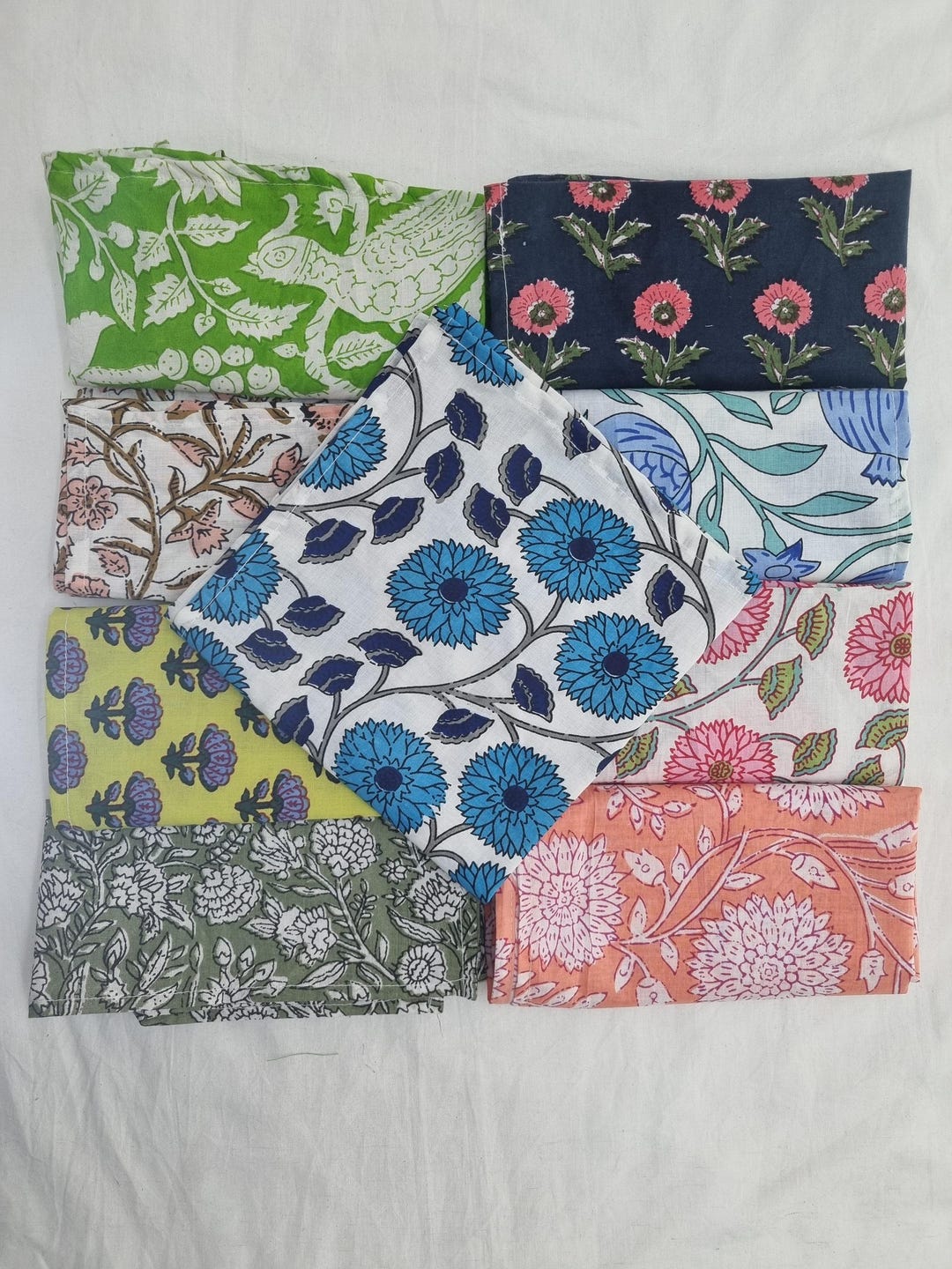 Hand Block Printed Cloth Napkins: Assorted Bohemian Cotton Dinner ...