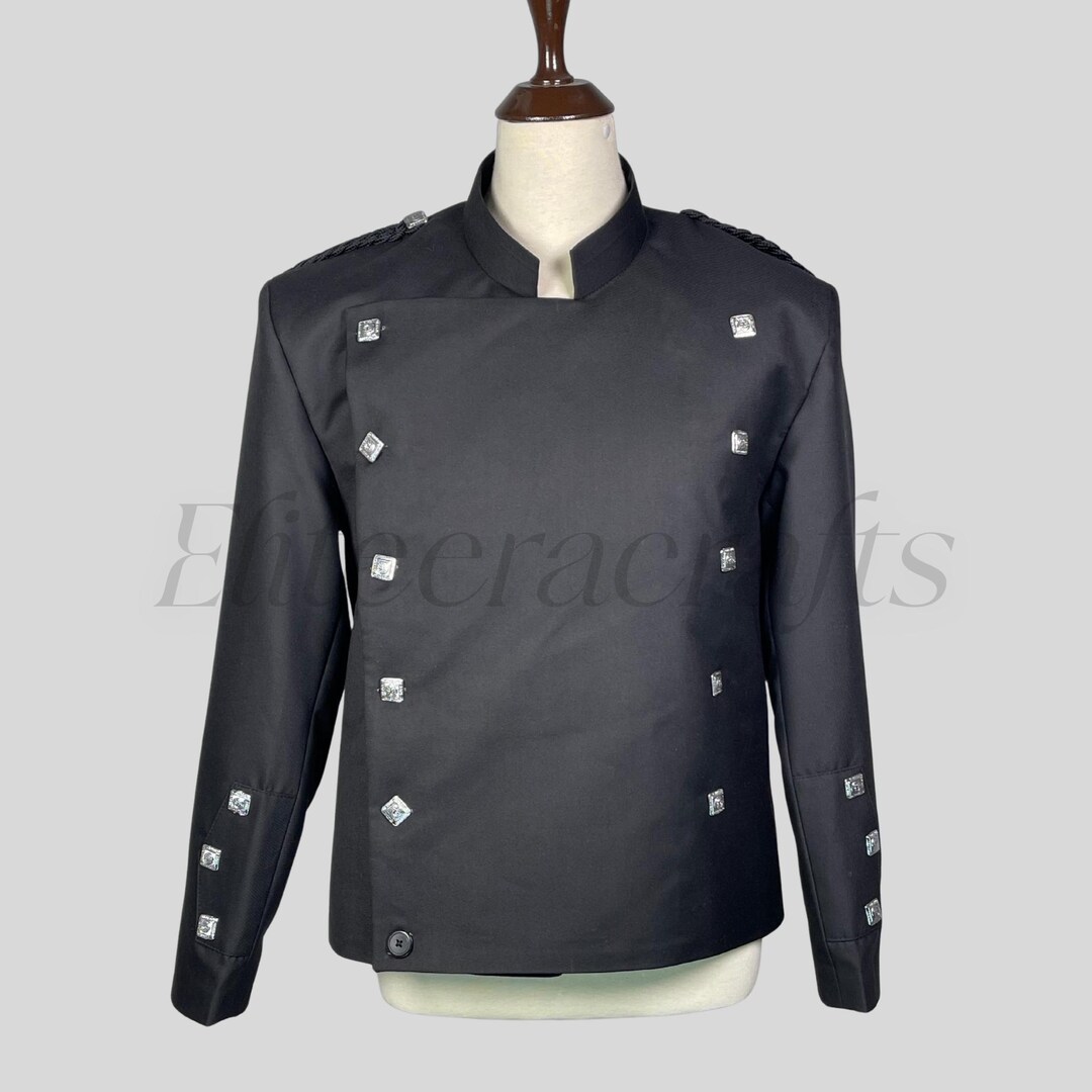 Handmade Scottish Montrose Doublet – Men's Black Wool Kilt Jacket for ...