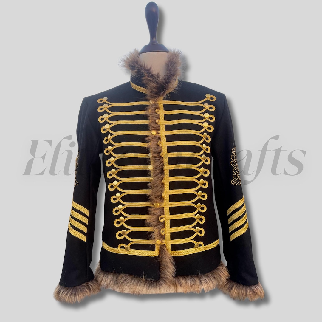 Customized Men's Black Hussar Jacket – Gold Braiding Military Dolman ...
