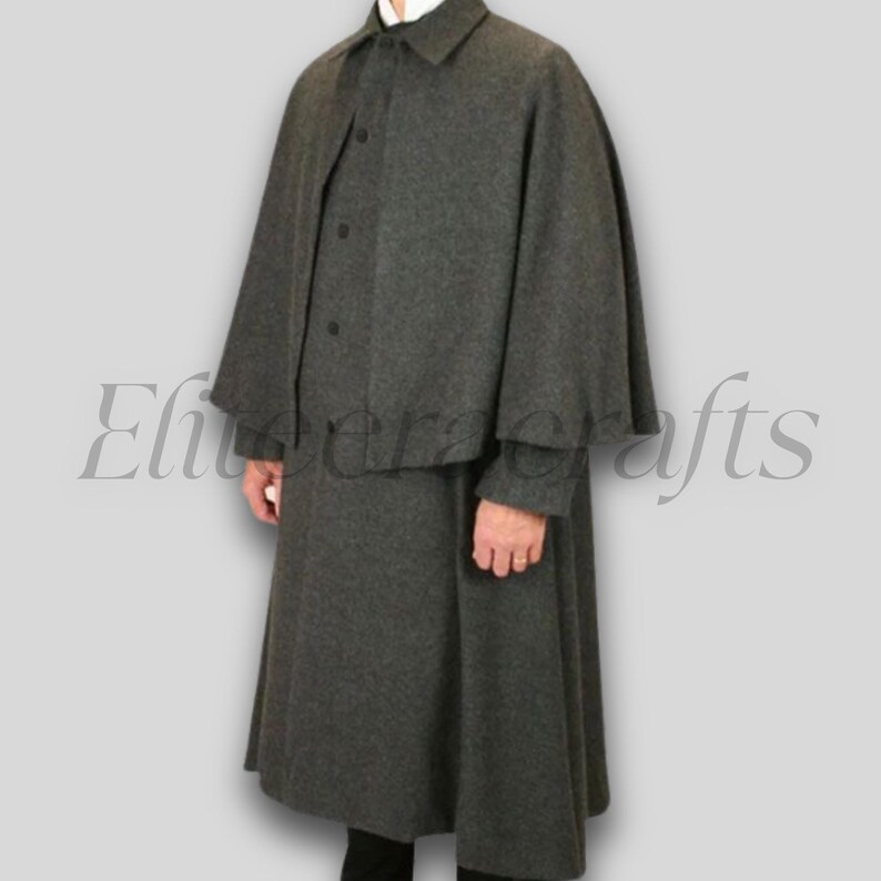 Handcrafted Men's Gray Wool Inverness Cape Coat | Victorian Steampunk ...