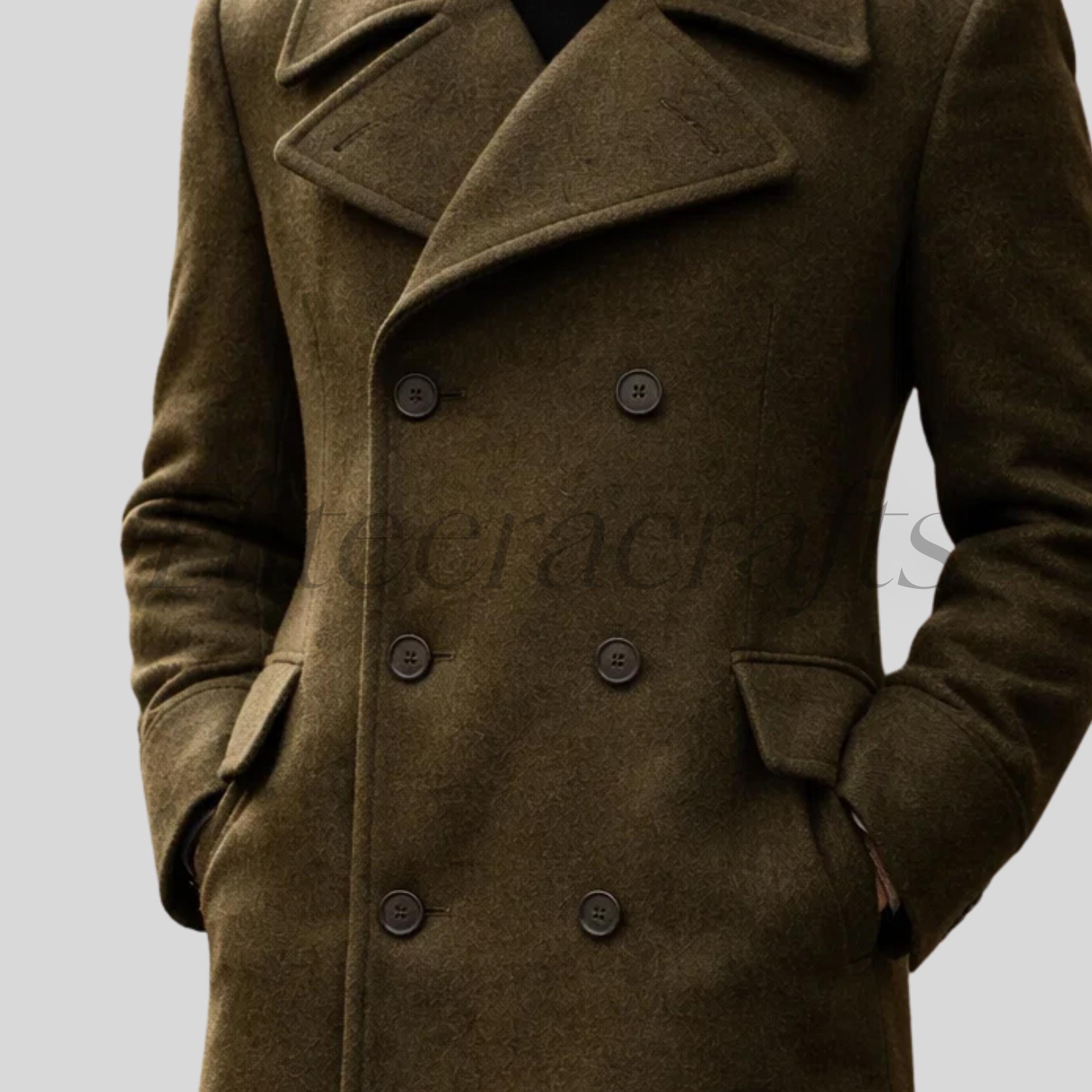 Handmade Men’s Olive Green Wool Greatcoat | Double Breasted Military ...