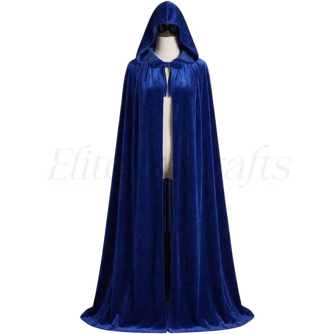 Blue Velvet Hooded Cloak - Medieval Renaissance Cape | Gothic Wizard ...